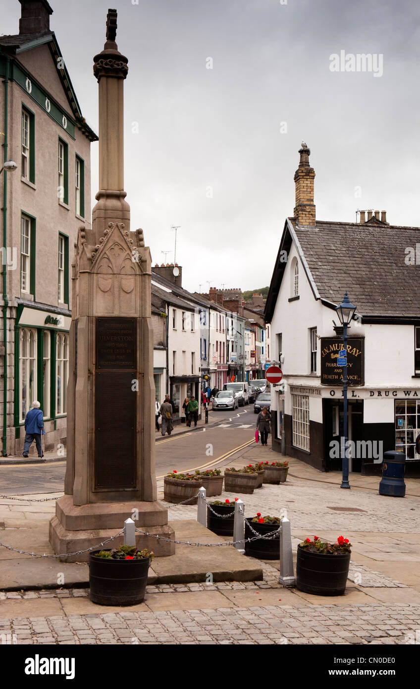 UK, Cumbria, Ulverston, King Street, War memorial outside Murray’s ...