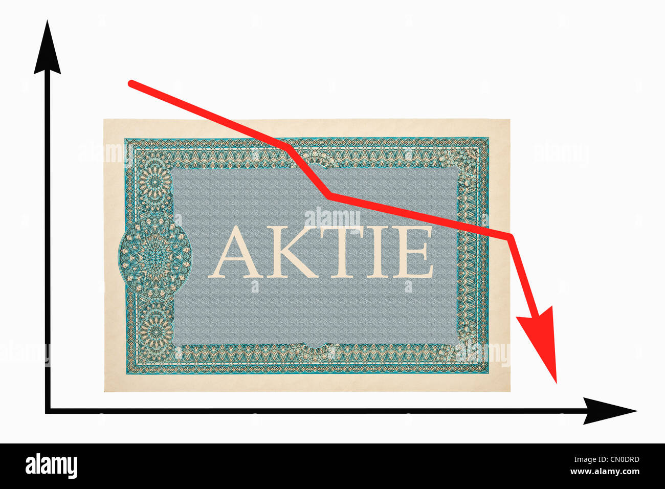 ein Diagramm mit fallender Kurve, dahinter ist eine Aktie | a chart ...