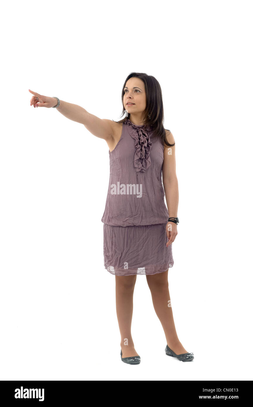 Young woman pointing isolated on white background Stock Photo - Alamy