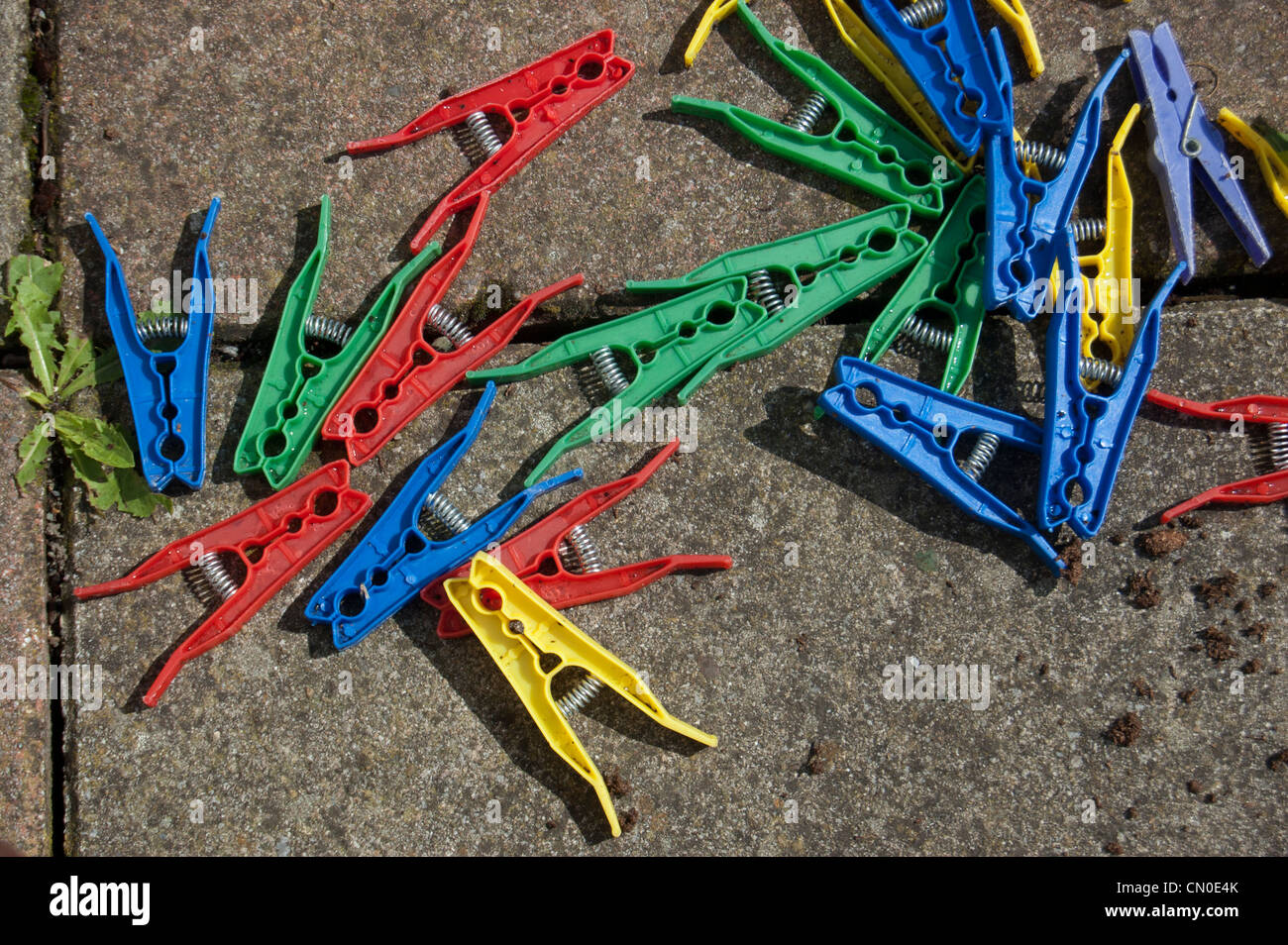 Coloured pegs on the ground Stock Photo - Alamy