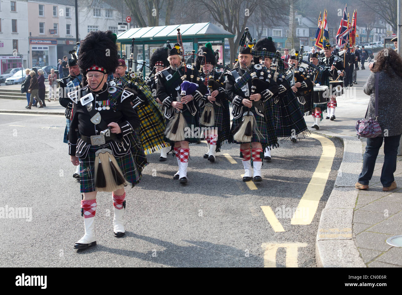 Pipers play as the parade moves through Falmouth town centre for the St ...