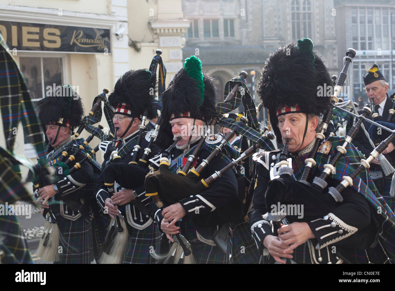 Pipers play as the parade moves through Falmouth town centre for the St ...