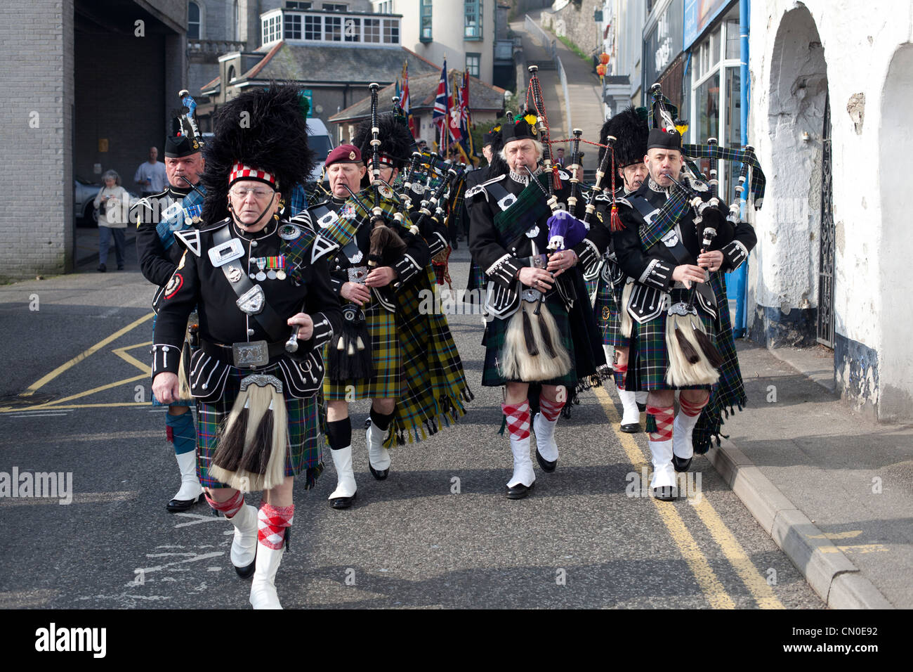 Pipers play as the parade moves through Falmouth town centre for the St ...