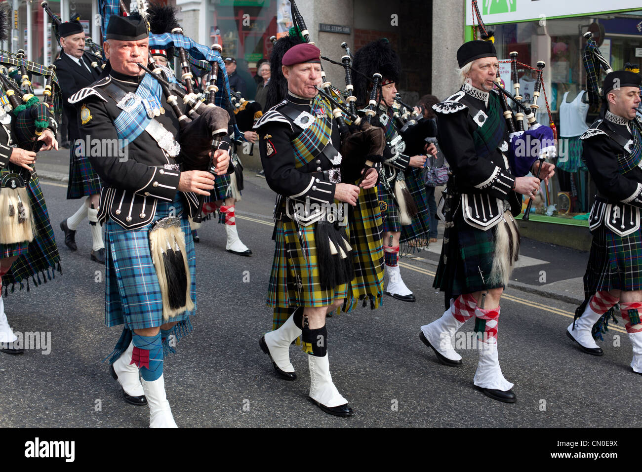 Pipers play as the parade moves through Falmouth town centre for the St ...