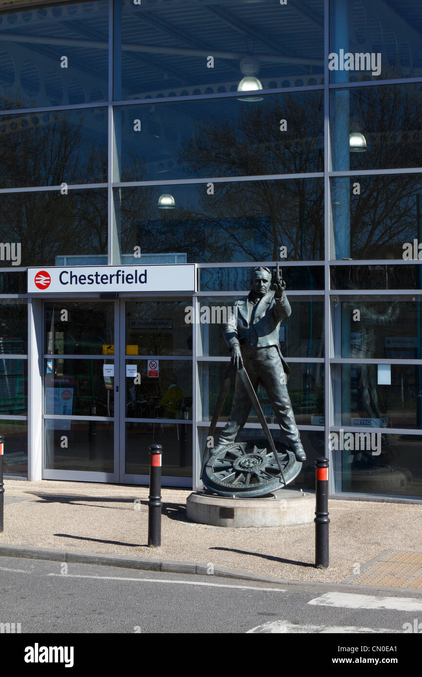 Statue of George Stevenson outside Chesterfield Railway Station ...