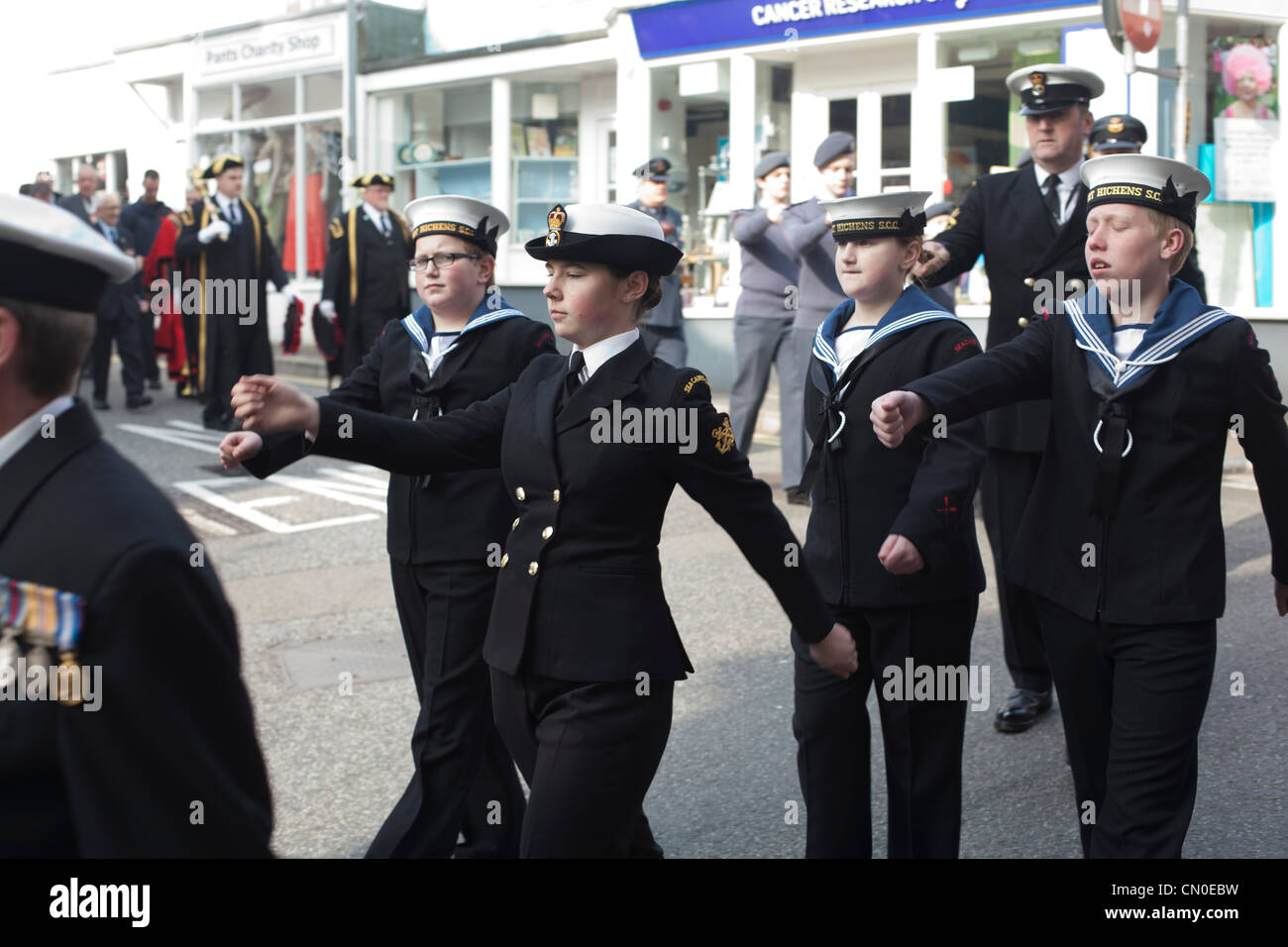 Members of the Sea Cadets march at the St Nazaire parade Stock Photo ...