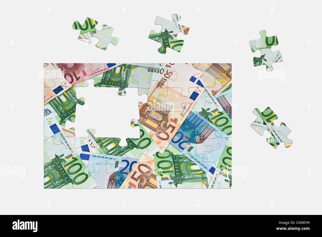 Puzzle: Many different Euro Banknotes are next to each other Stock ...