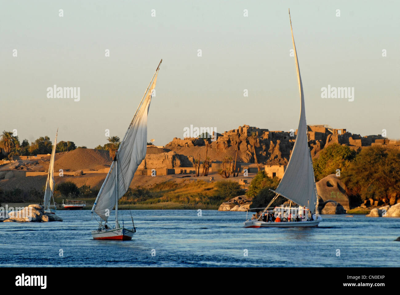 traditional egyptian sailboats on the nile Stock Photo - Alamy