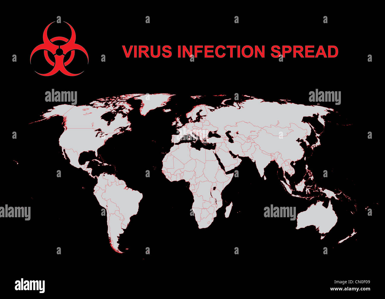 Detailed illustration of spreading virus World map with editable states ...