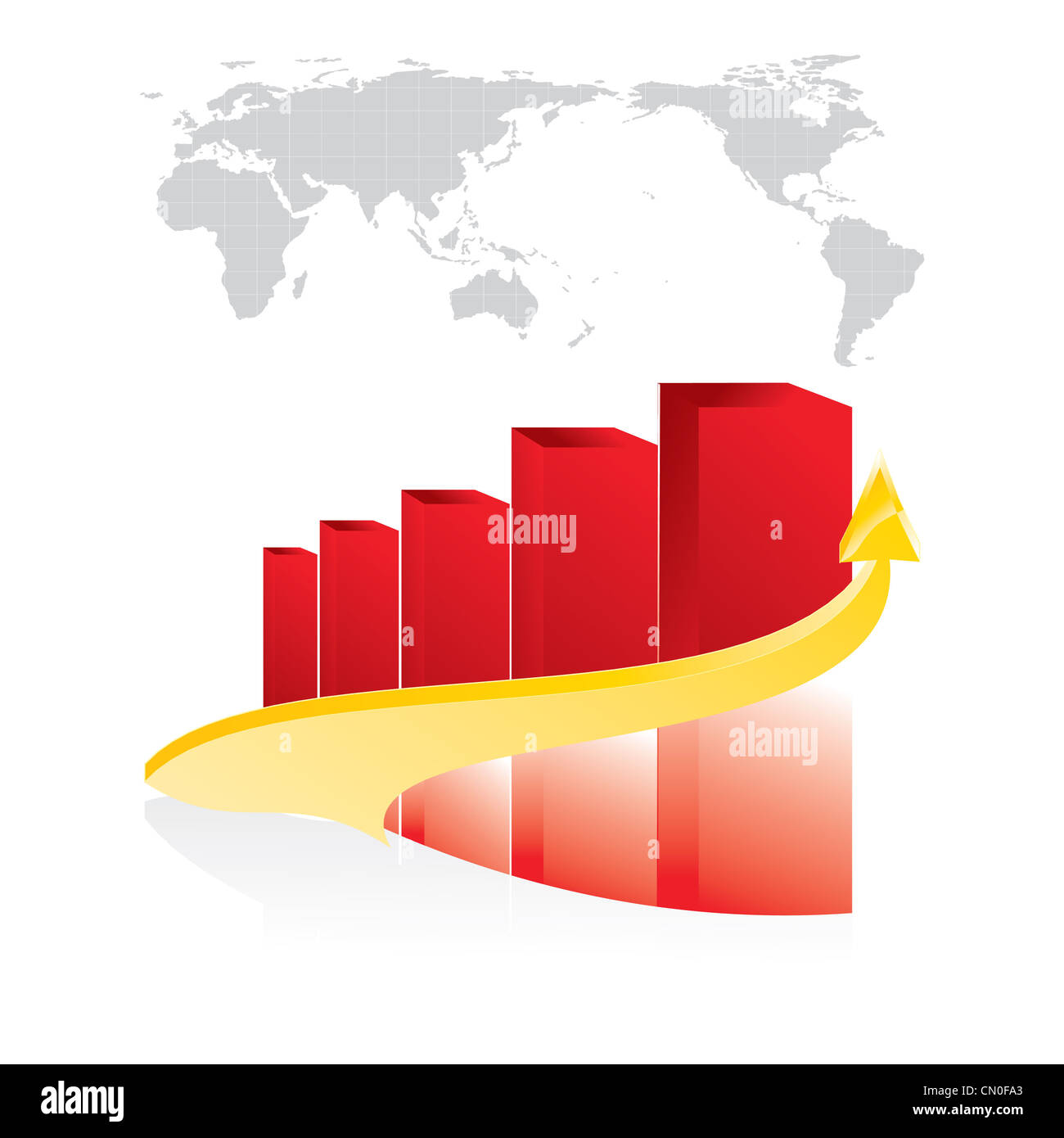Red shiny graph with golden arrow pointing up, vector illustration ...