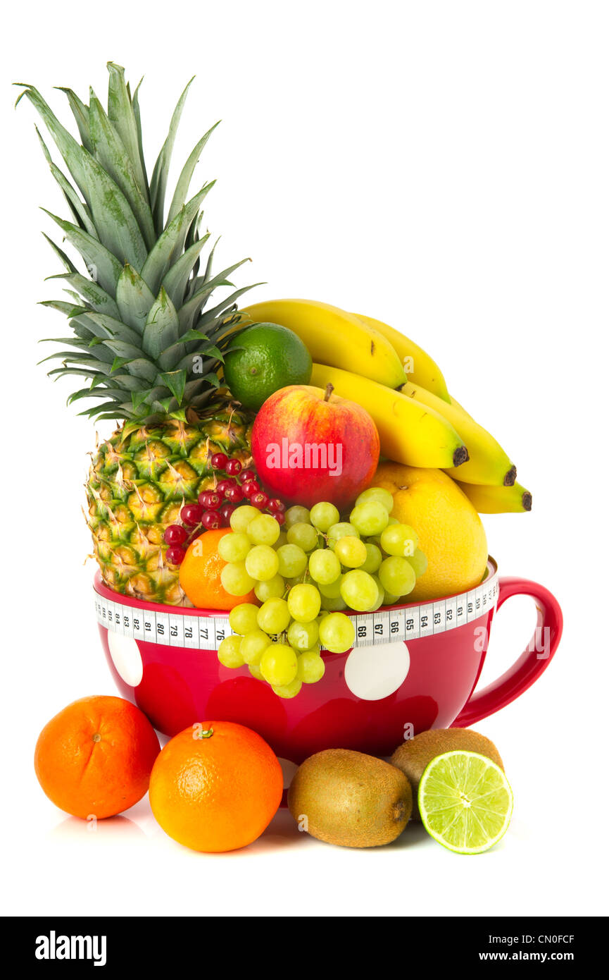 Fruit assortment in big red cup Stock Photo - Alamy
