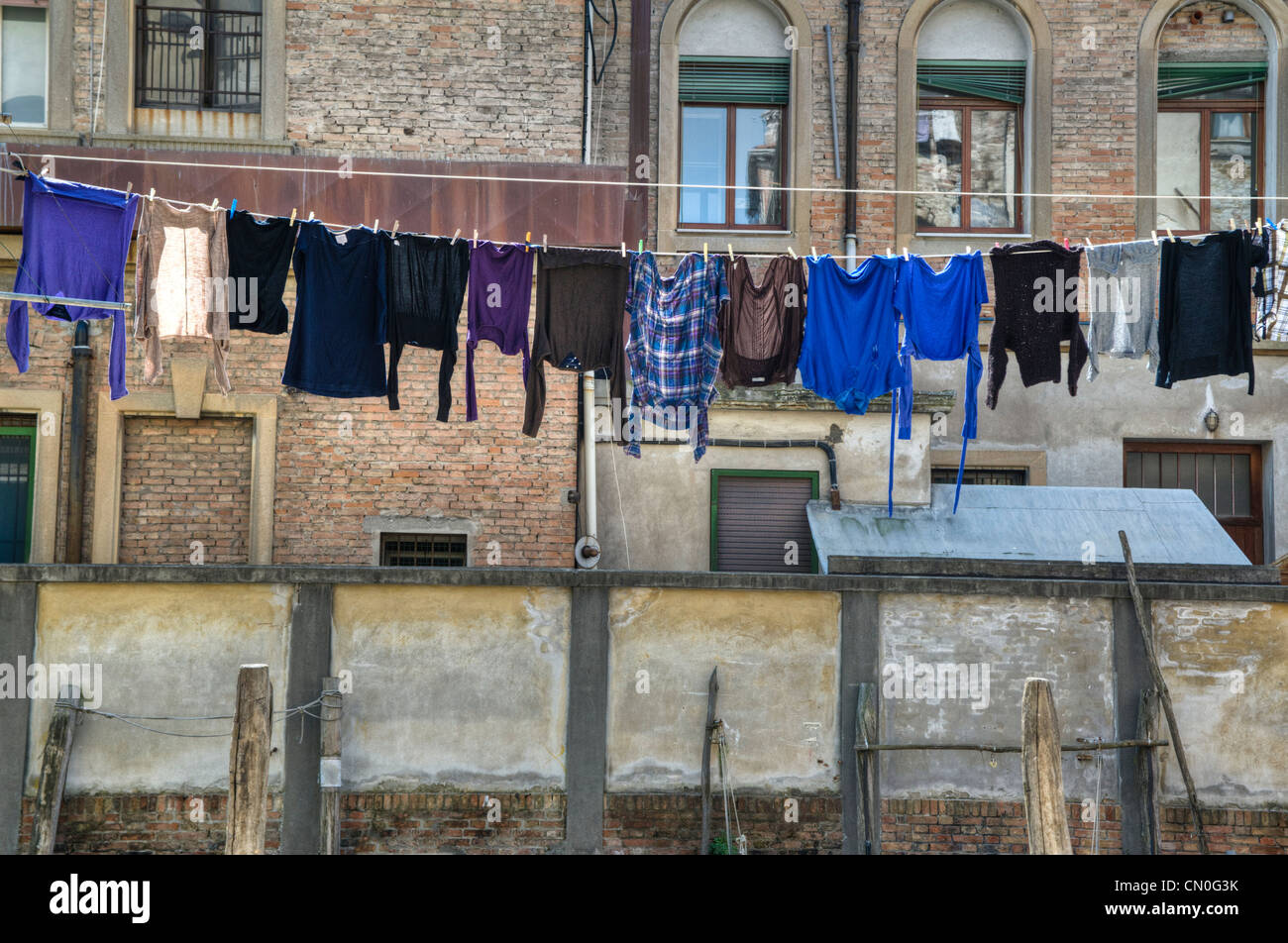 Laundry hanging from a line in Venice Italy Stock Photo - Alamy