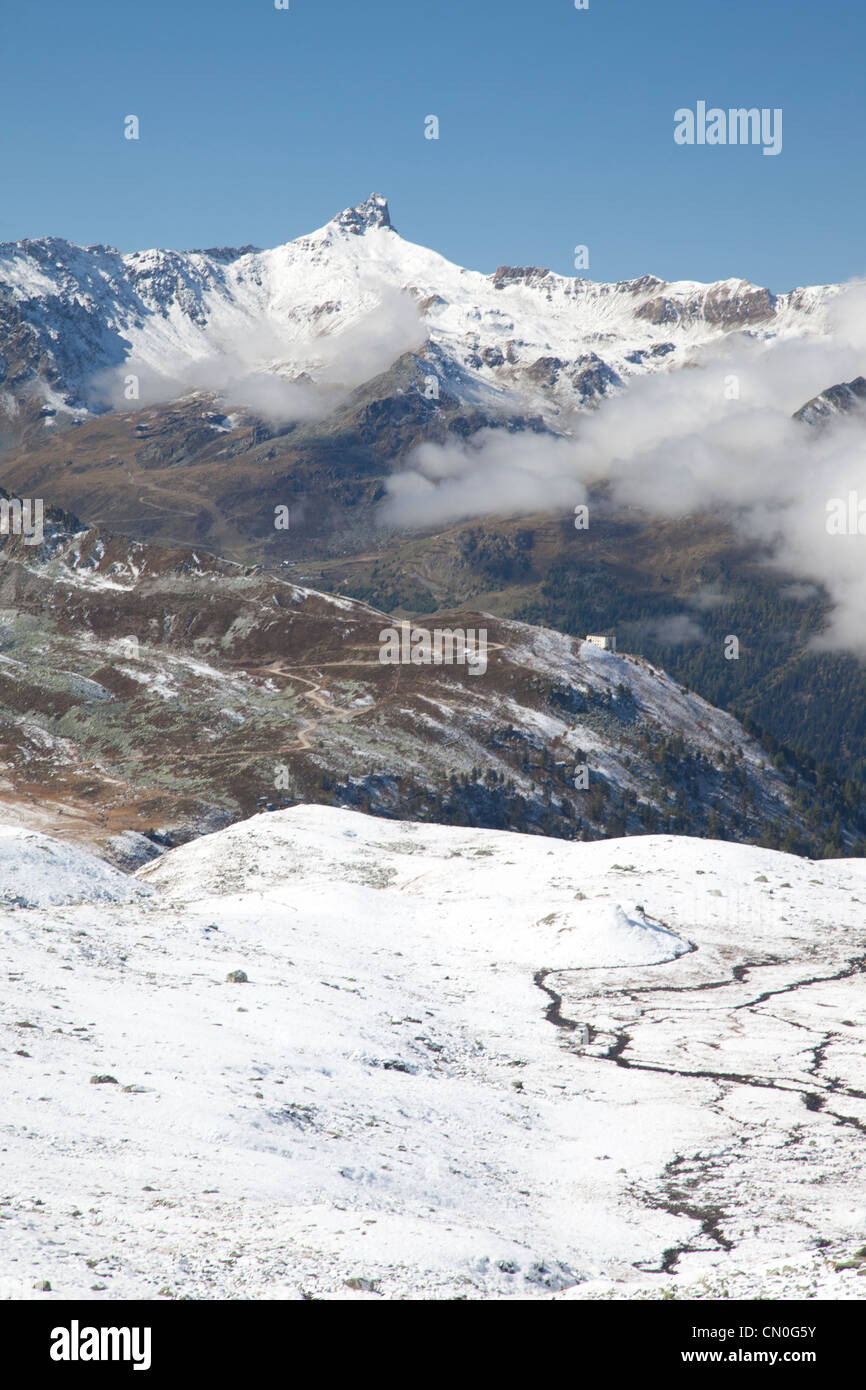 Switzerland, view looking back towards Hotel Weisshorn on the Haute ...