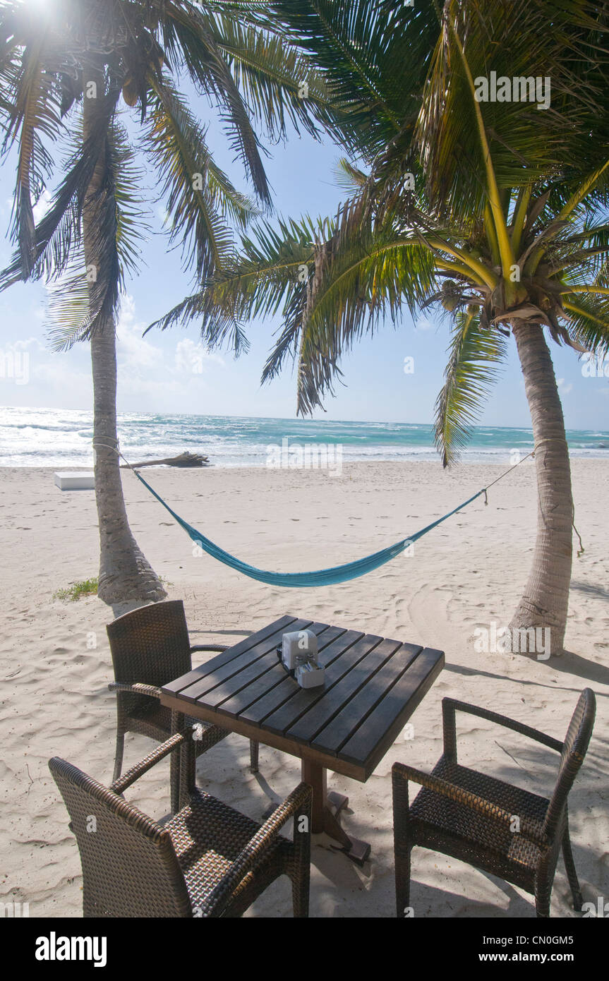 Beach front dining Tulum Mexico Stock Photo - Alamy