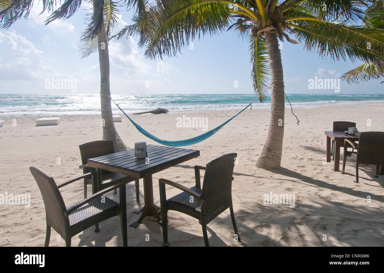 Beach front dining Tulum Mexico Stock Photo - Alamy
