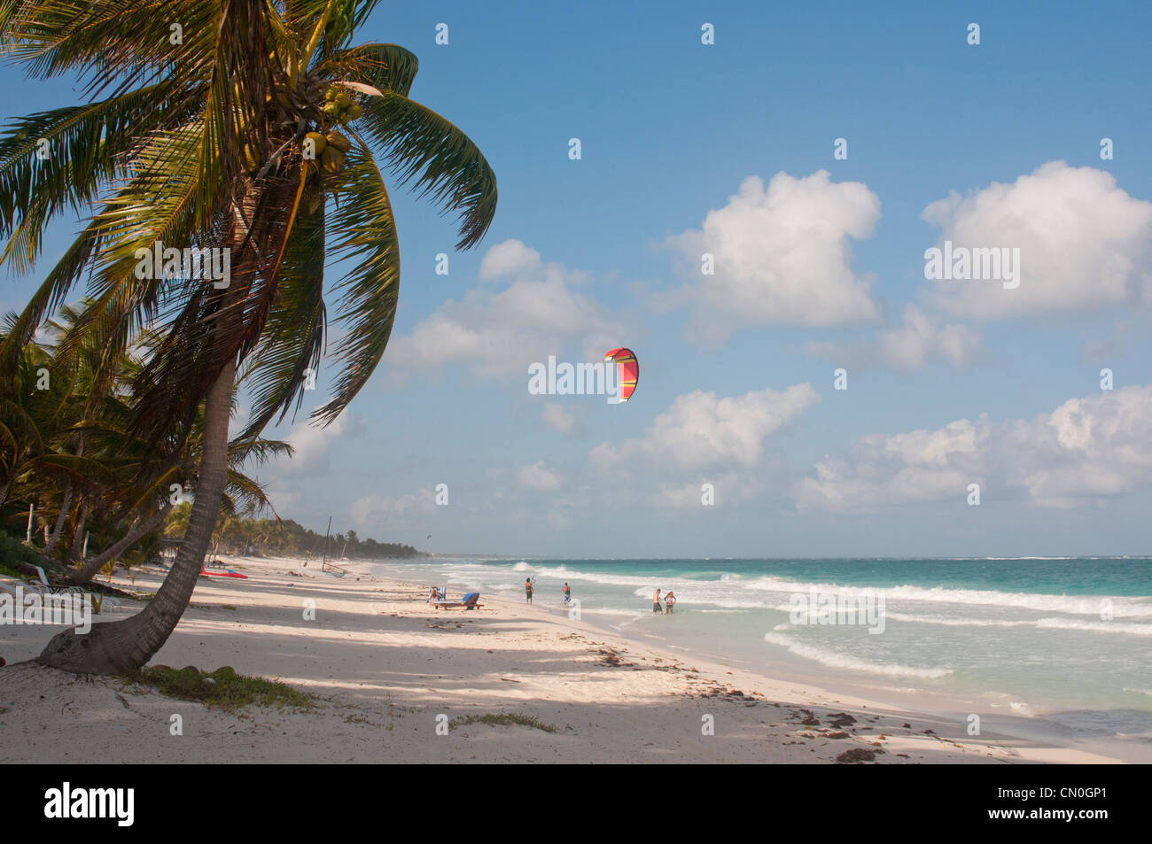 kite surfing on deserted white sand beach Tulum Mexico Stock Photo - Alamy