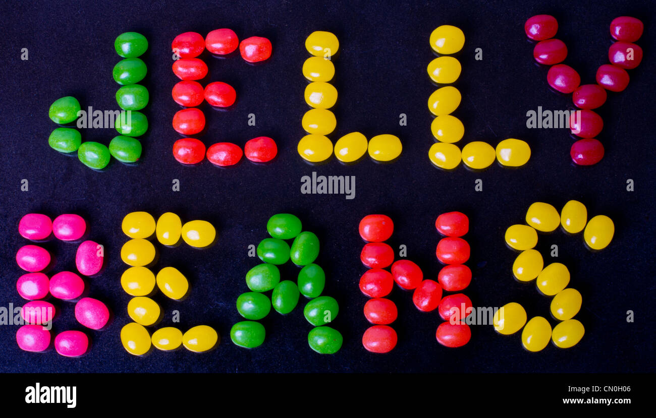 A Jelly Beans sign on black in jelly beans Stock Photo - Alamy