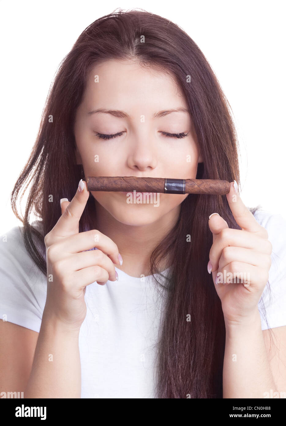 beautiful woman smoking a cigar Stock Photo - Alamy