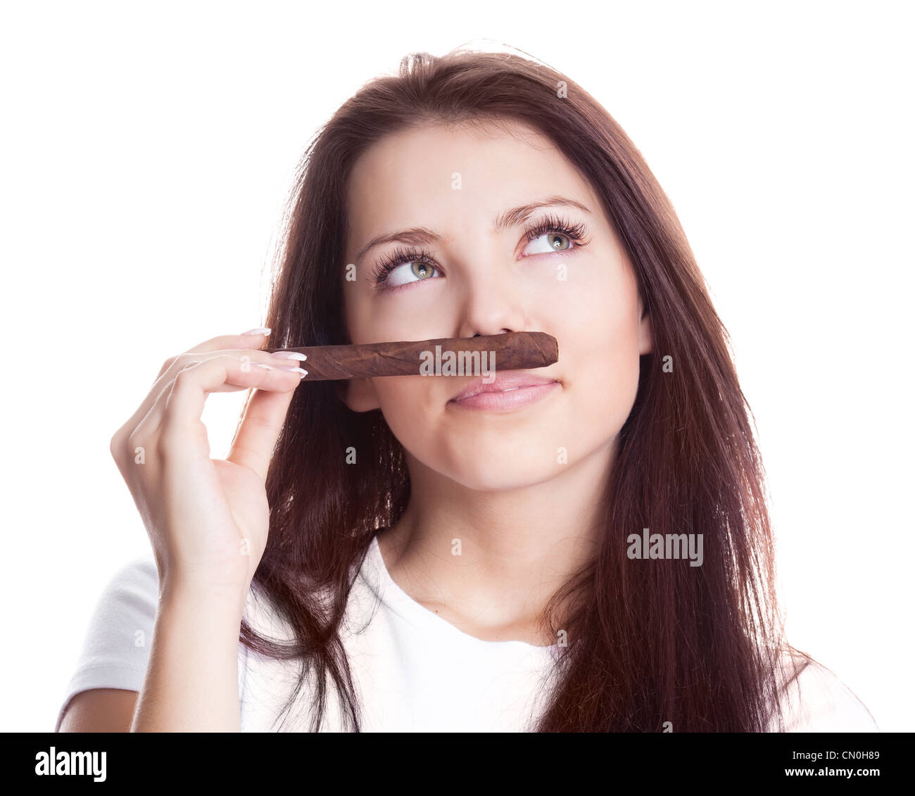 beautiful woman smoking a cigar Stock Photo - Alamy