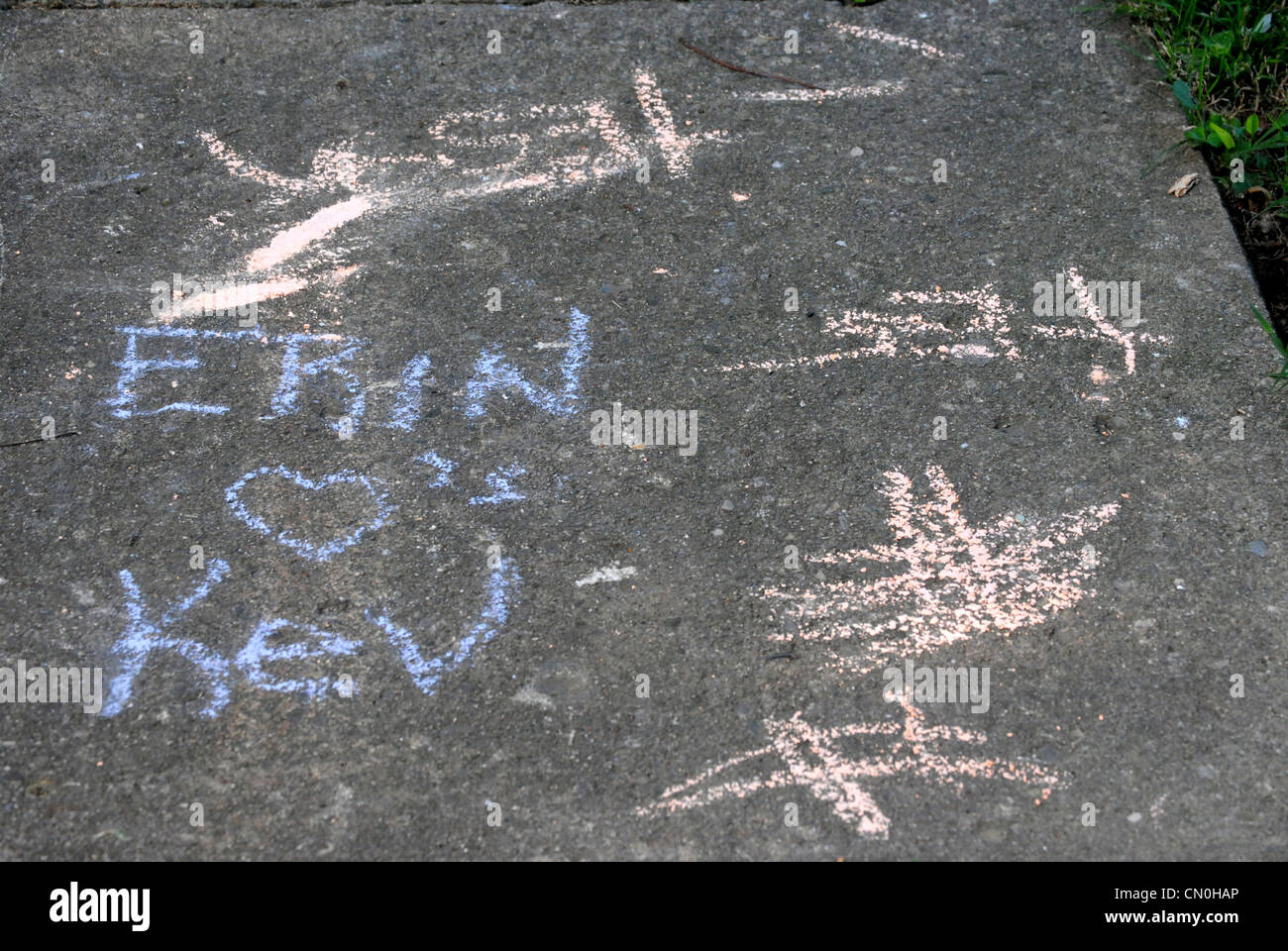 Kids,writing with chalk,on a concrete walkway Stock Photo - Alamy