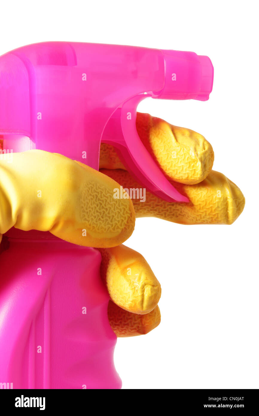 Hand with spray bottle Stock Photo - Alamy