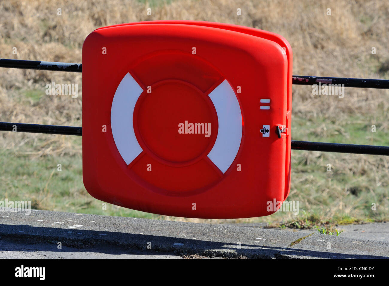 Emergency lifebuoy.The Promenade, Grange-over-Sands, Cumbria, England ...