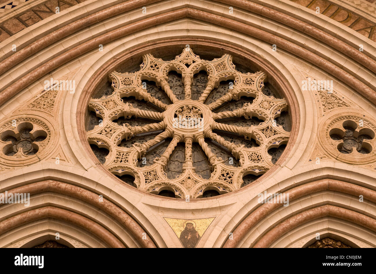 Rose window. Basilica of San Francesco, Assisi, Umbria, Italy Stock ...