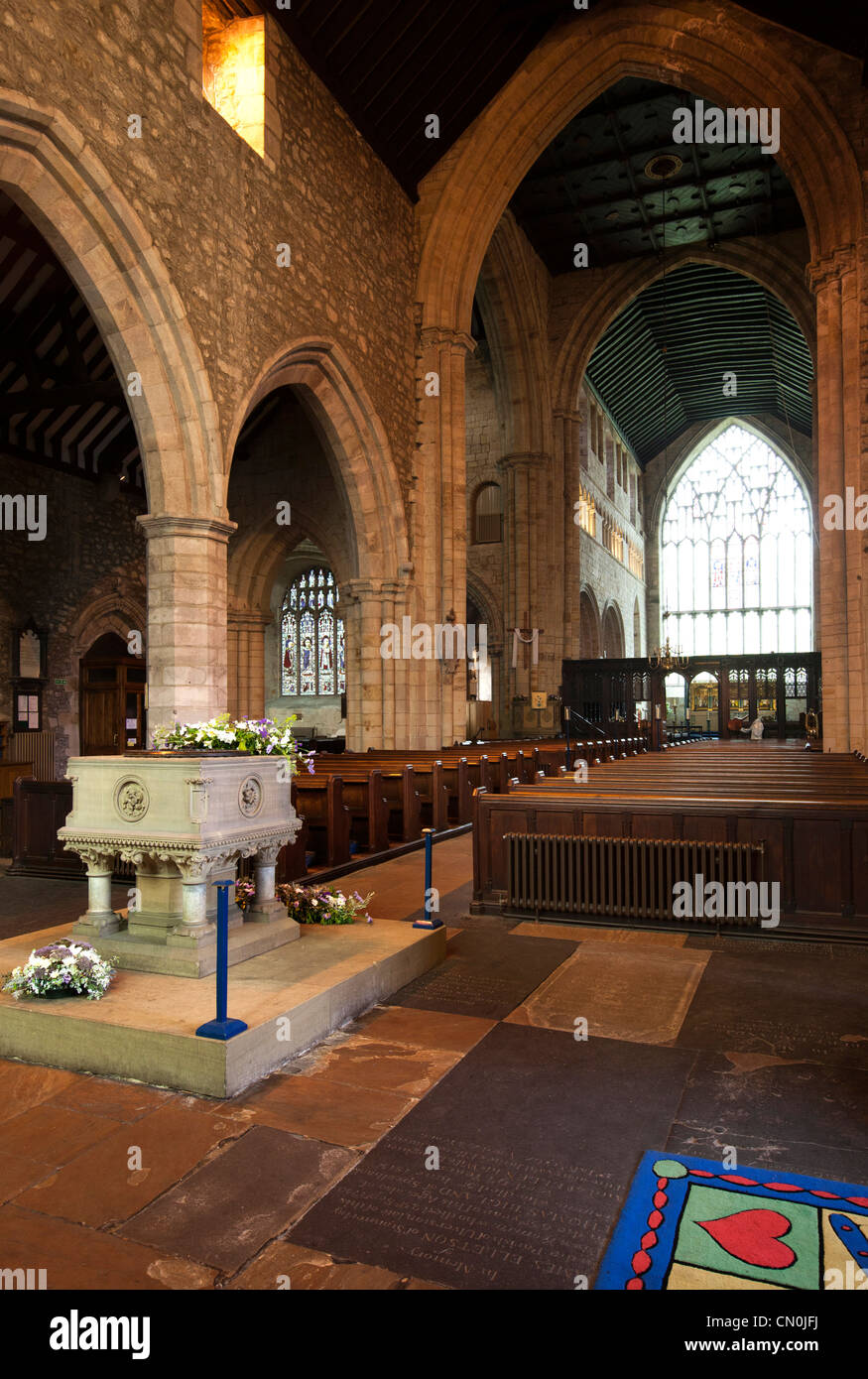 UK, Cumbria, Cartmel Priory interior, font in The Crossing Stock Photo ...