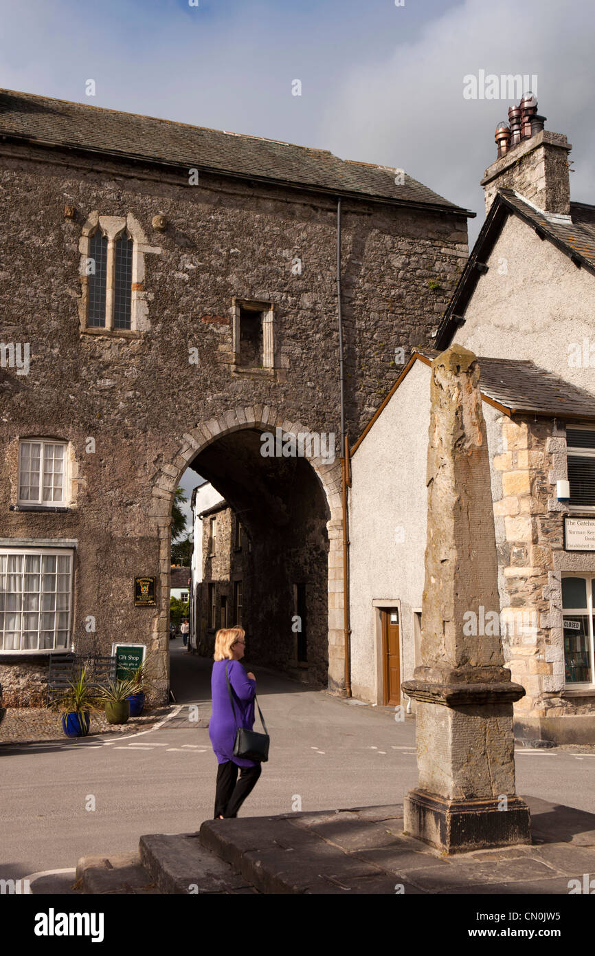 UK, Cumbria, Cartmel 14th-century gatehouse of medieval priory Stock ...