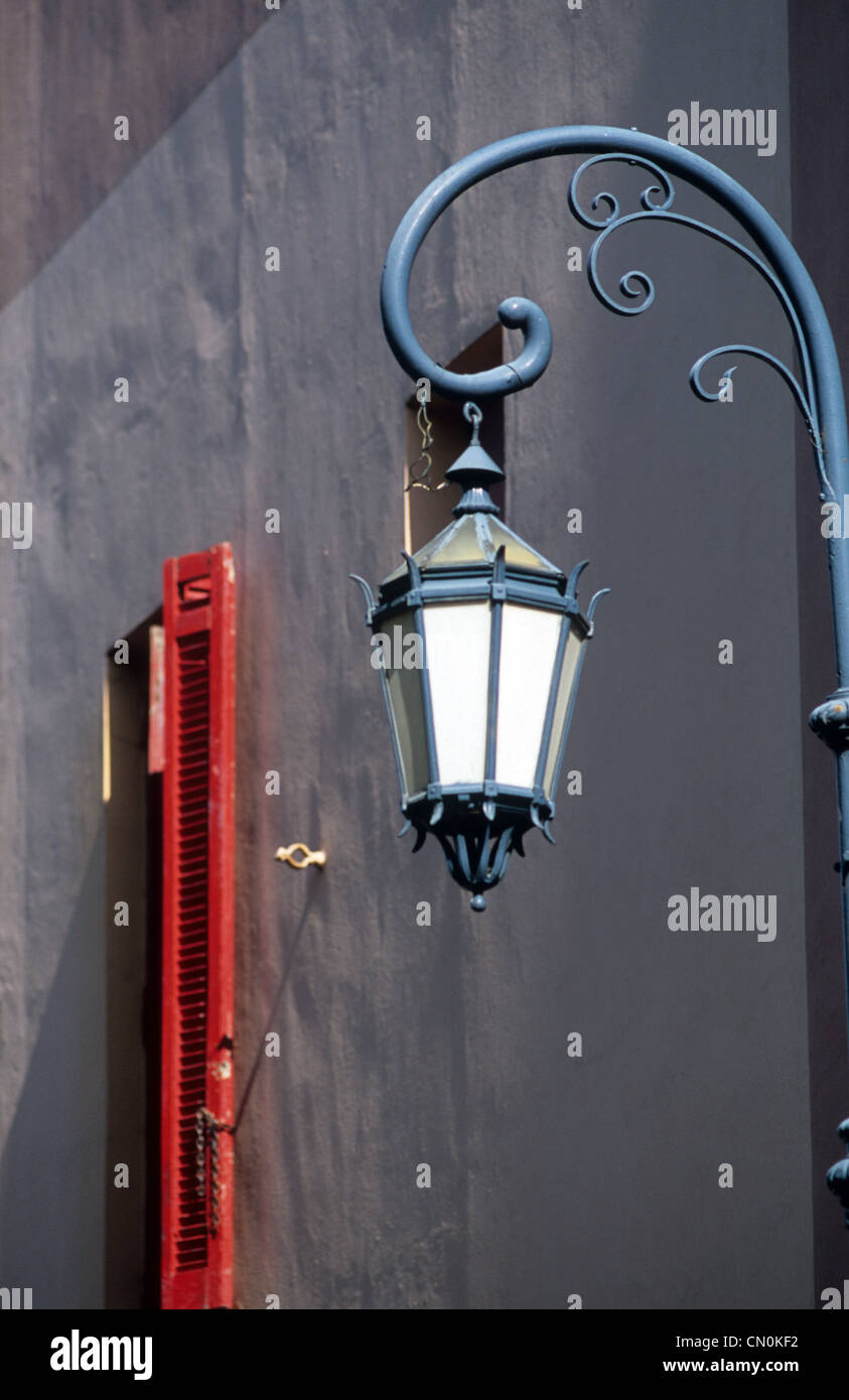 Argentina, Buenos Aires, La Boca, coloured, buildings and lamp post ...