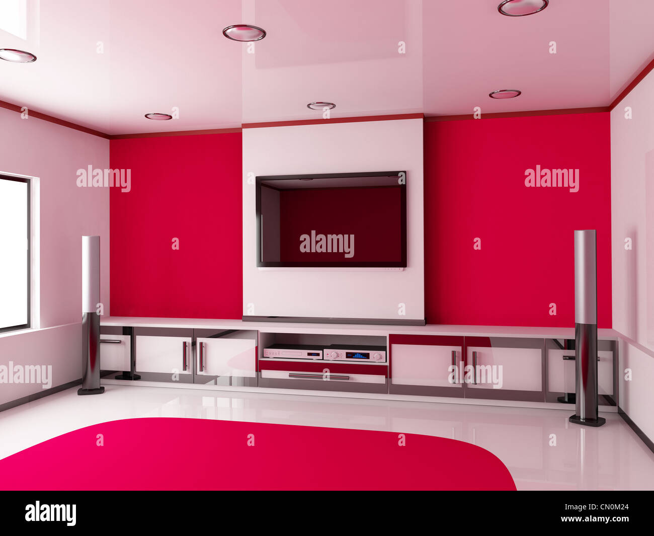 Design modern red room (done 3d Stock Photo - Alamy