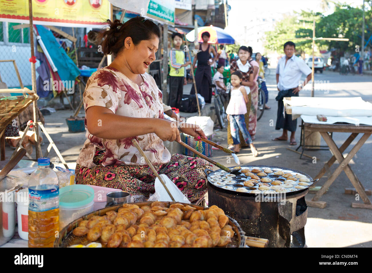 Street food on the streets of Yangon (Rangoon), Myanmar (Burma Stock ...