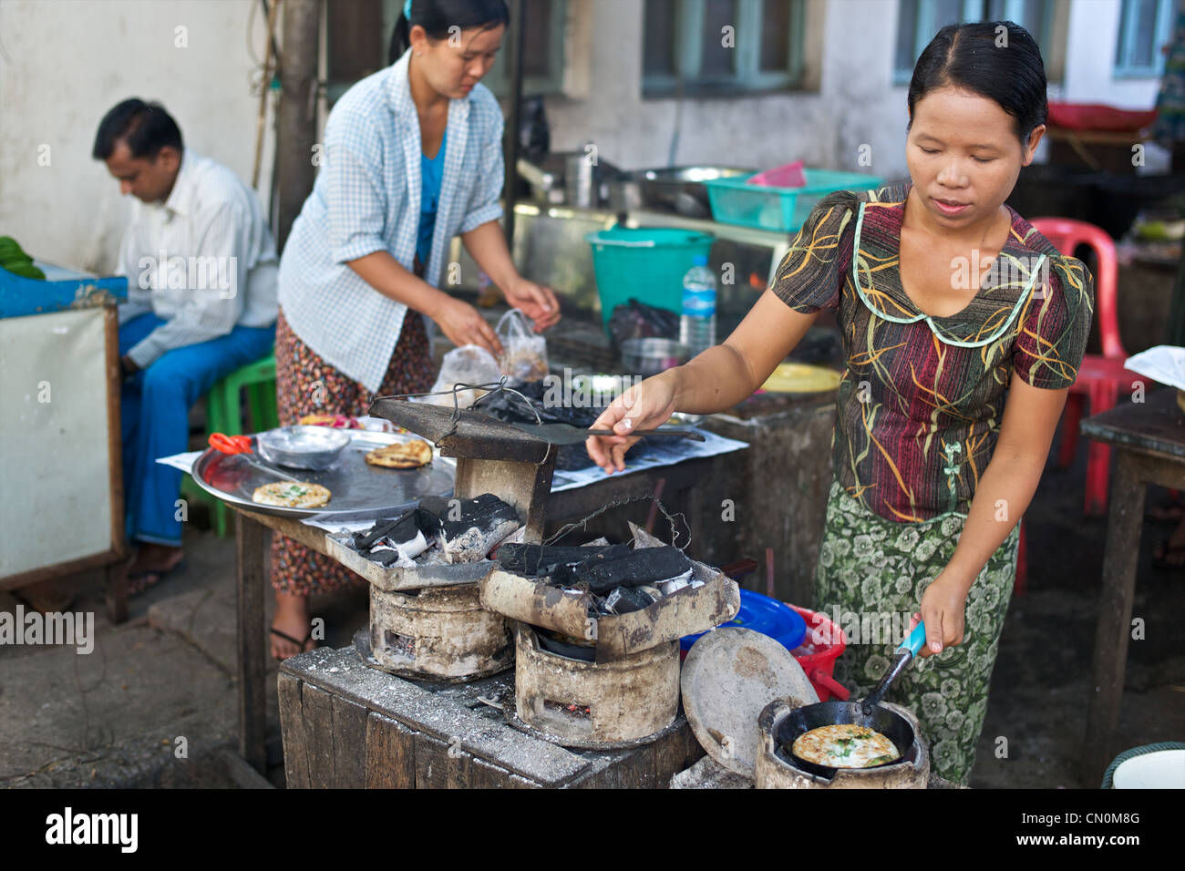 Street food on the streets of Yangon (Rangoon), Myanmar (Burma Stock ...