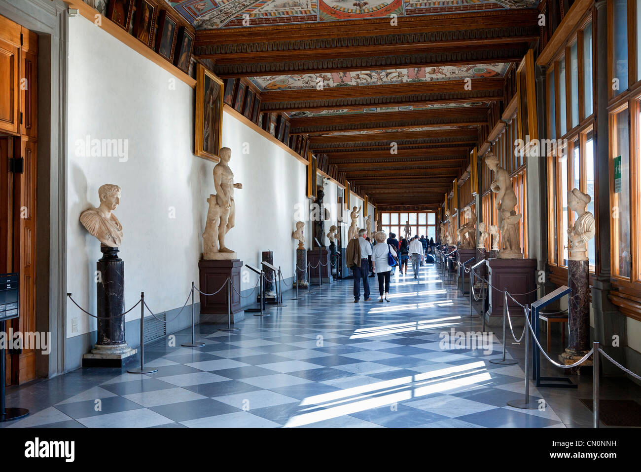 Europe, Italy, Florence, Interior of Galleria degli Uffizi Stock Photo ...