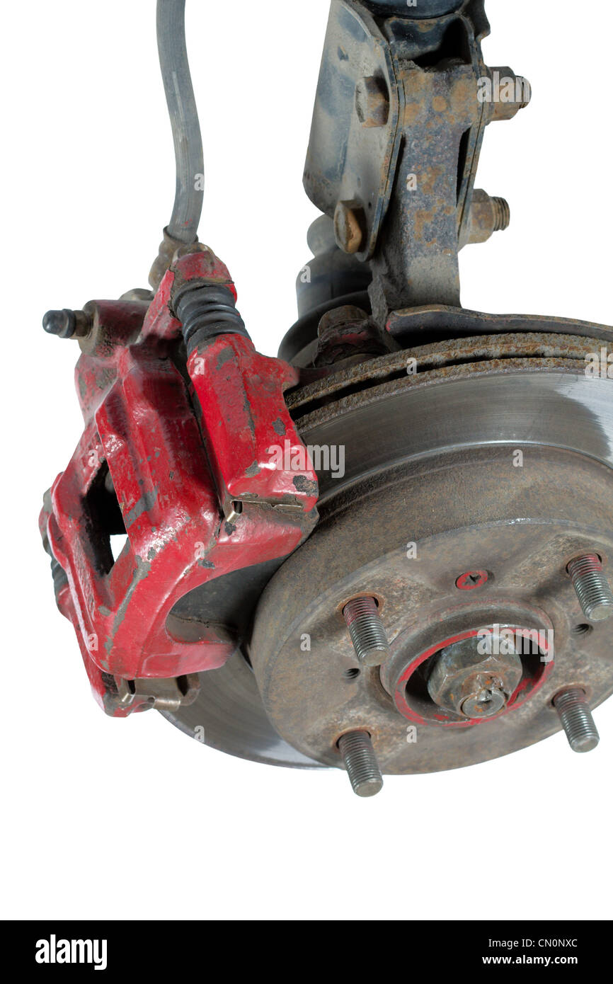 Old brake pads and disk, isolated on a white background Stock Photo - Alamy