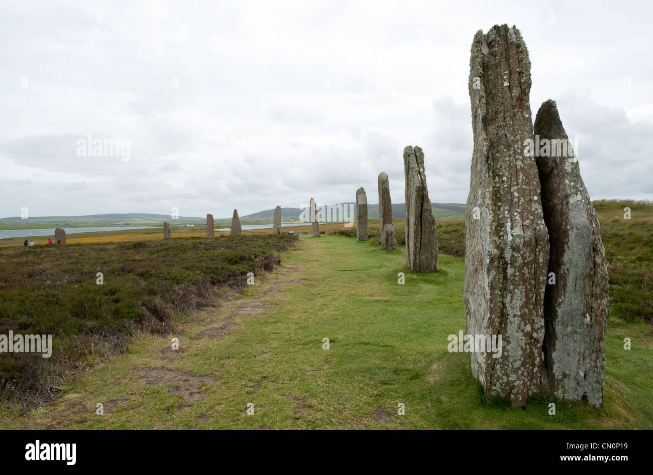Stones in the Neolithic henge circle of Ring of Brodgar on the Orkney ...