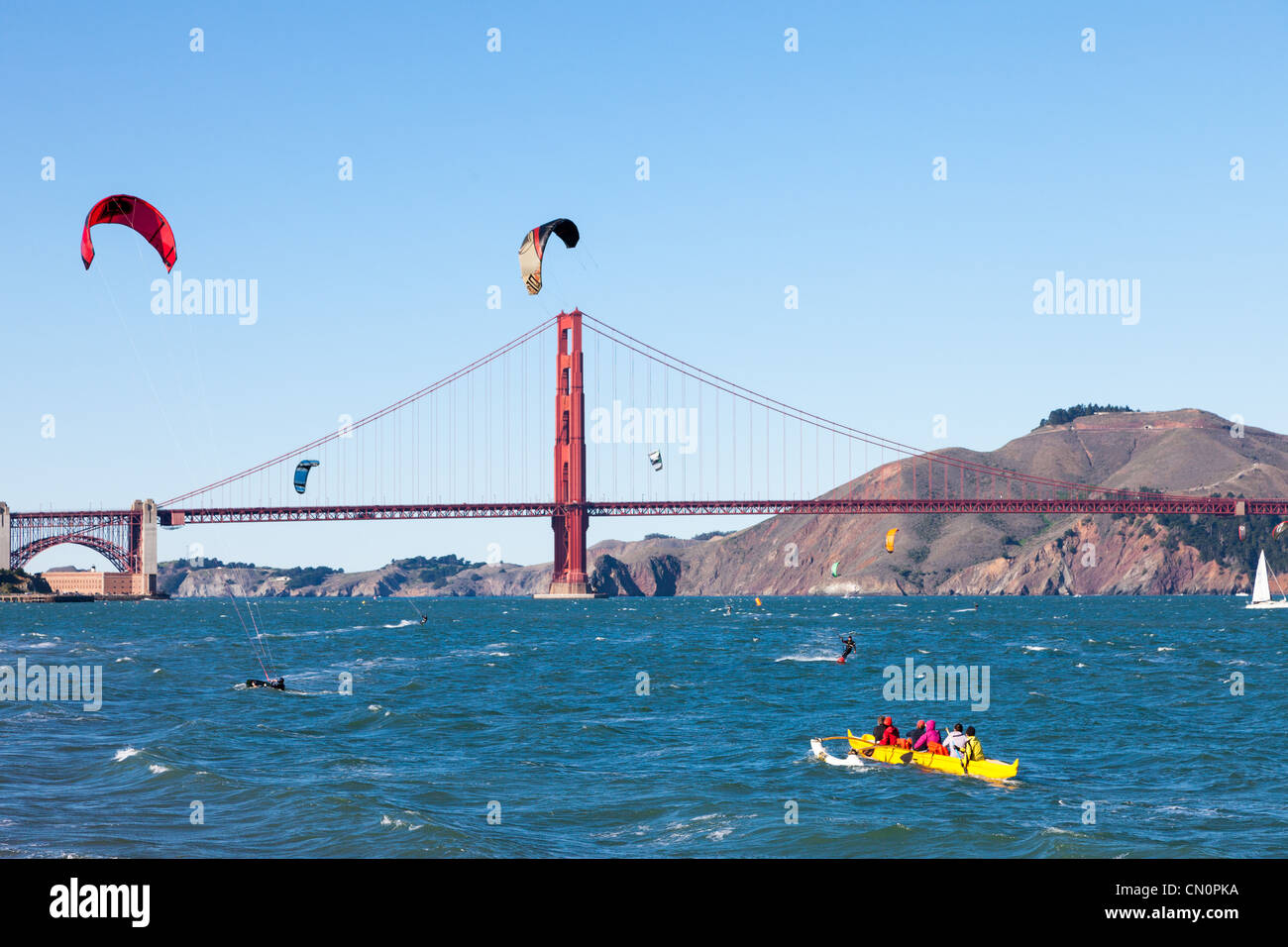 Kite Surfing and Golden Gate Bridge from Crissy Field San Francisco ...