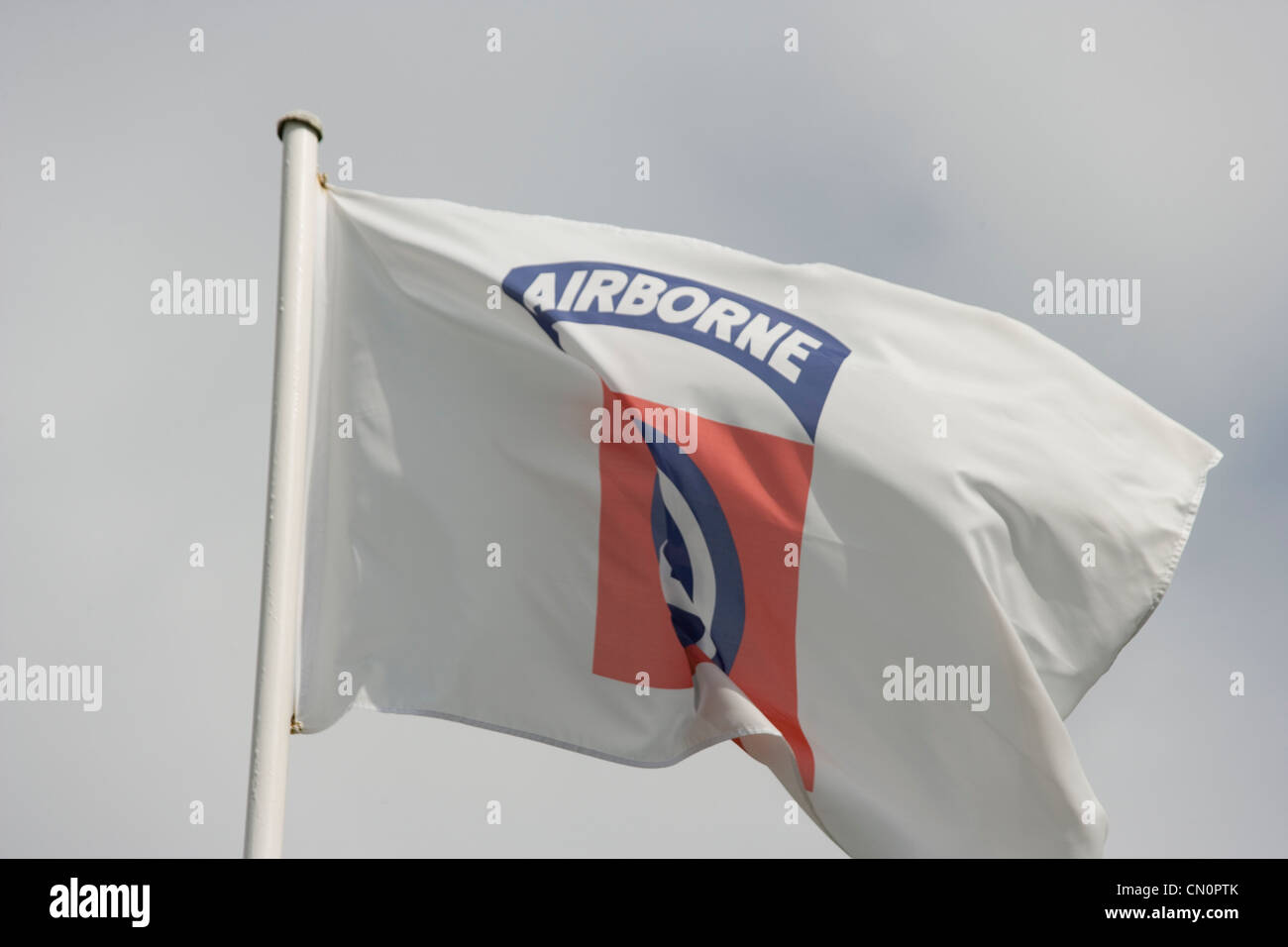 US Airborne flag at Timmes Orchard held by American paratroopers of ...