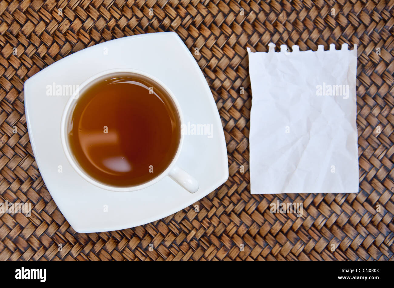 tea and blank paper on sedge background Stock Photo - Alamy