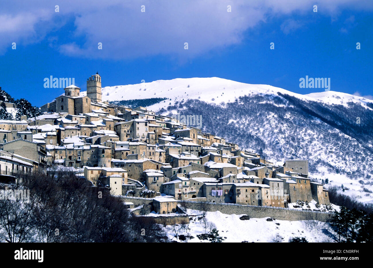 Italy Abruzzi, National Park of the Gran Sasso, the village of Castel ...