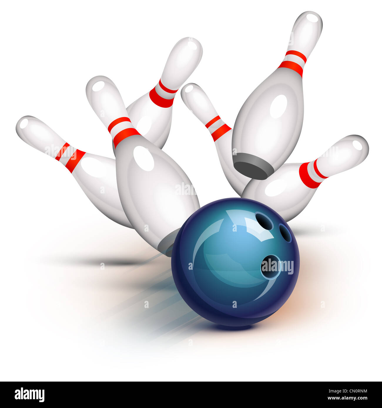 Bowling ball crashing into the pins Stock Photo - Alamy