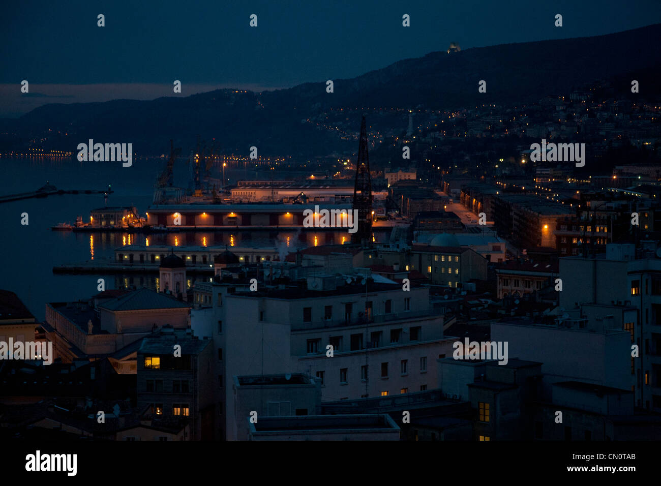 Lights on the Adriatic from the Port of Trieste at night, Trieste ...