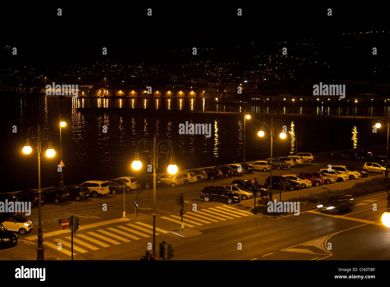 Lights on the Adriatic from the Port of Trieste at night, Trieste ...