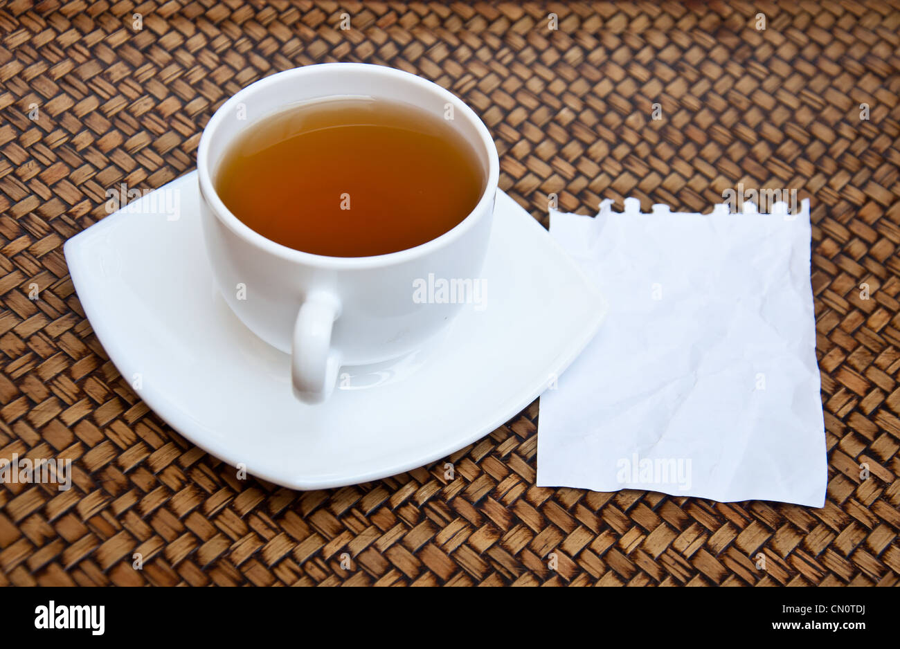tea and blank paper on sedge background Stock Photo - Alamy