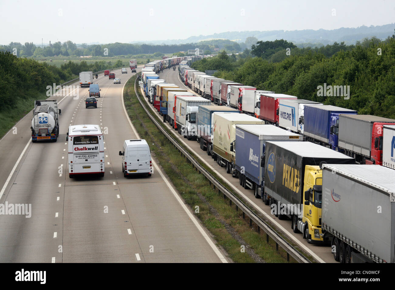 A queue of lorries on the M2 motorway in Kent as part of 'Operation ...