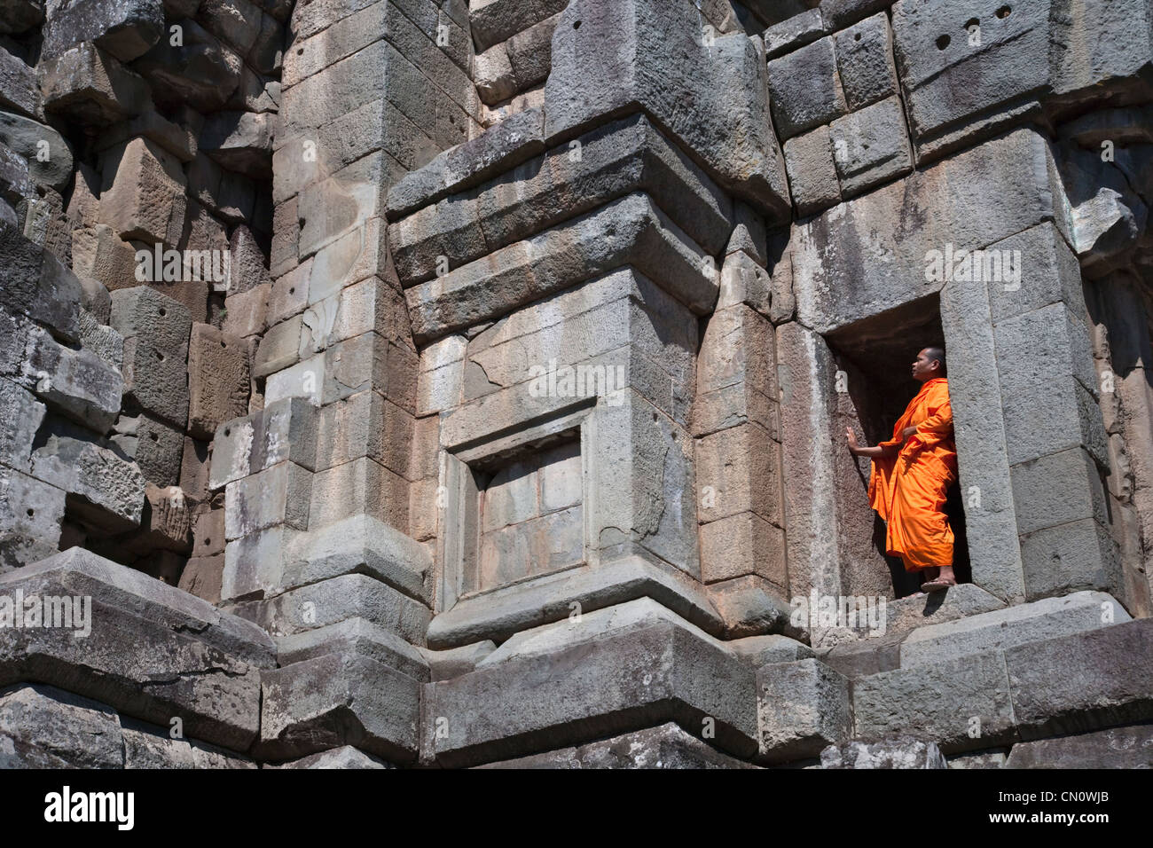 Monk at Thommanon Temple, UNESCO World Heritage site, Cambodia Stock ...