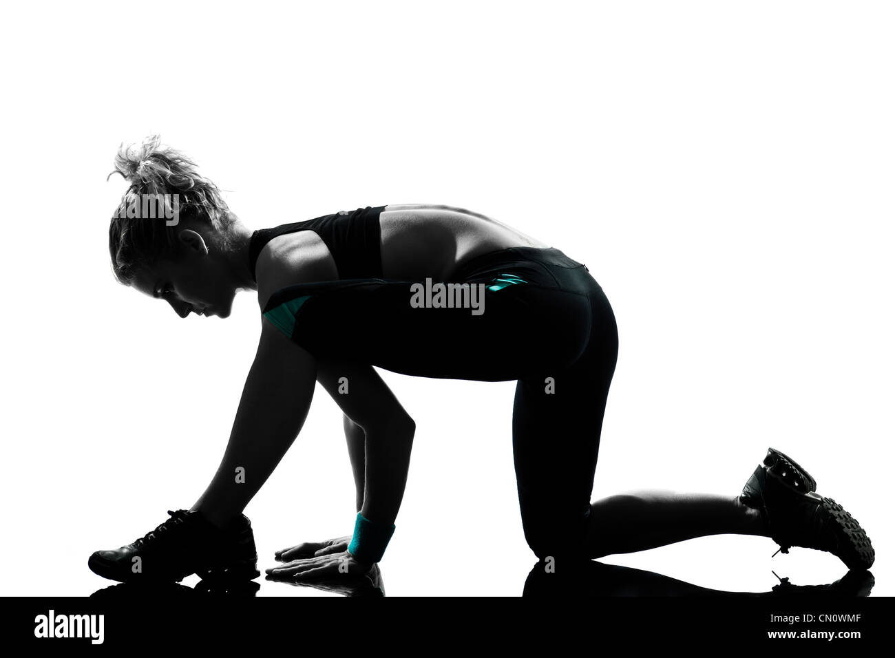 one woman exercising workout fitness aerobic exercise posture on studio ...