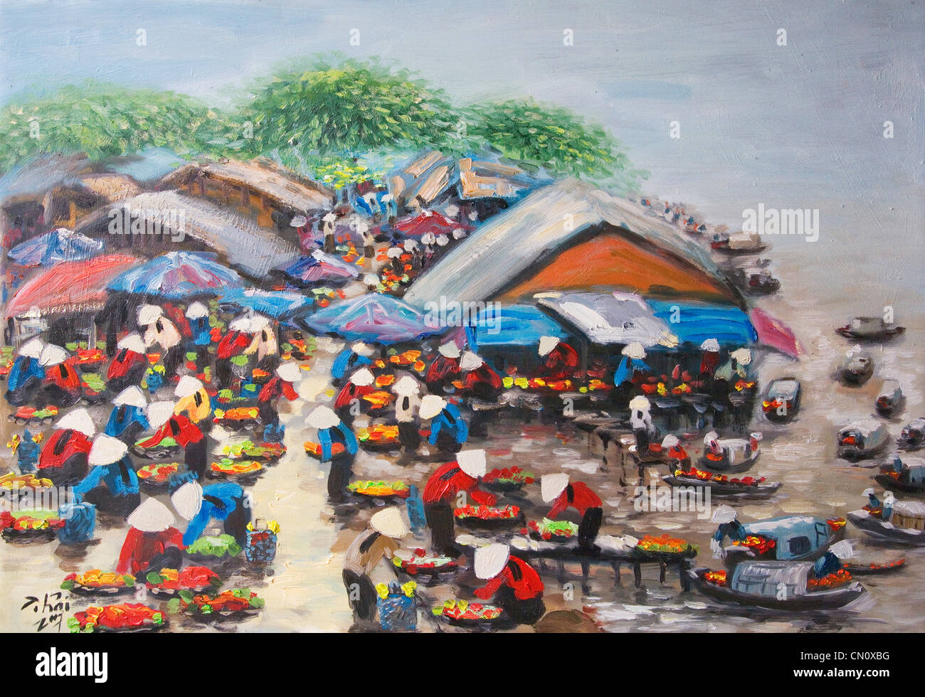 Painting depicting floating market, Can Tho, Vietnam Stock Photo - Alamy