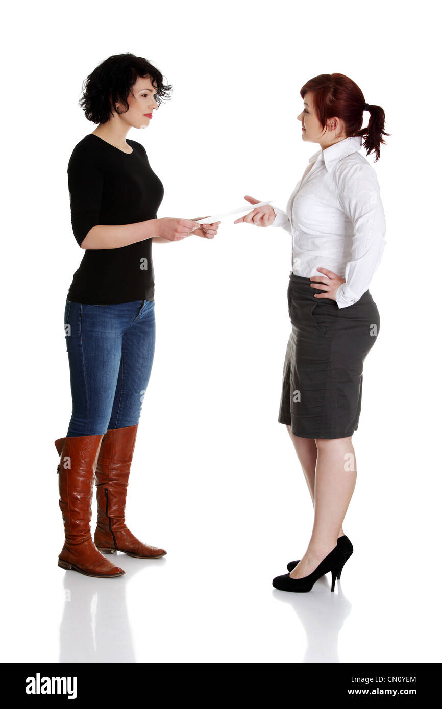 Young woman looking for work. Isolated on white Stock Photo - Alamy