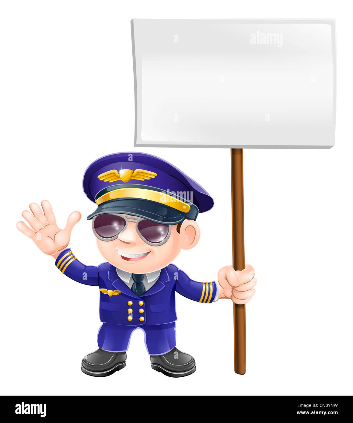 Illustration of a cute airplane pilot character waving and holding ...